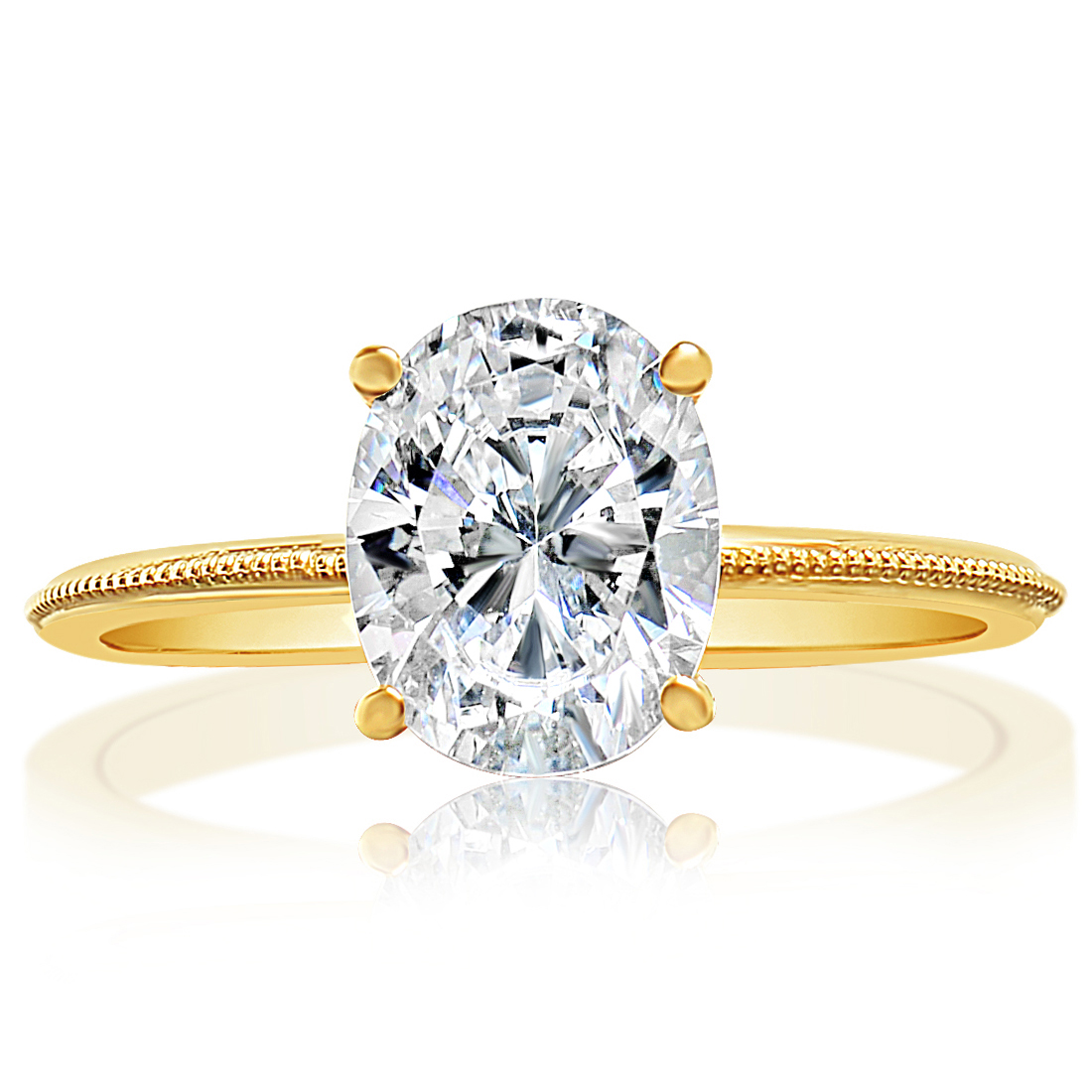 Oval Solitaire Milgrain Band Engagement Ring - Z1496V