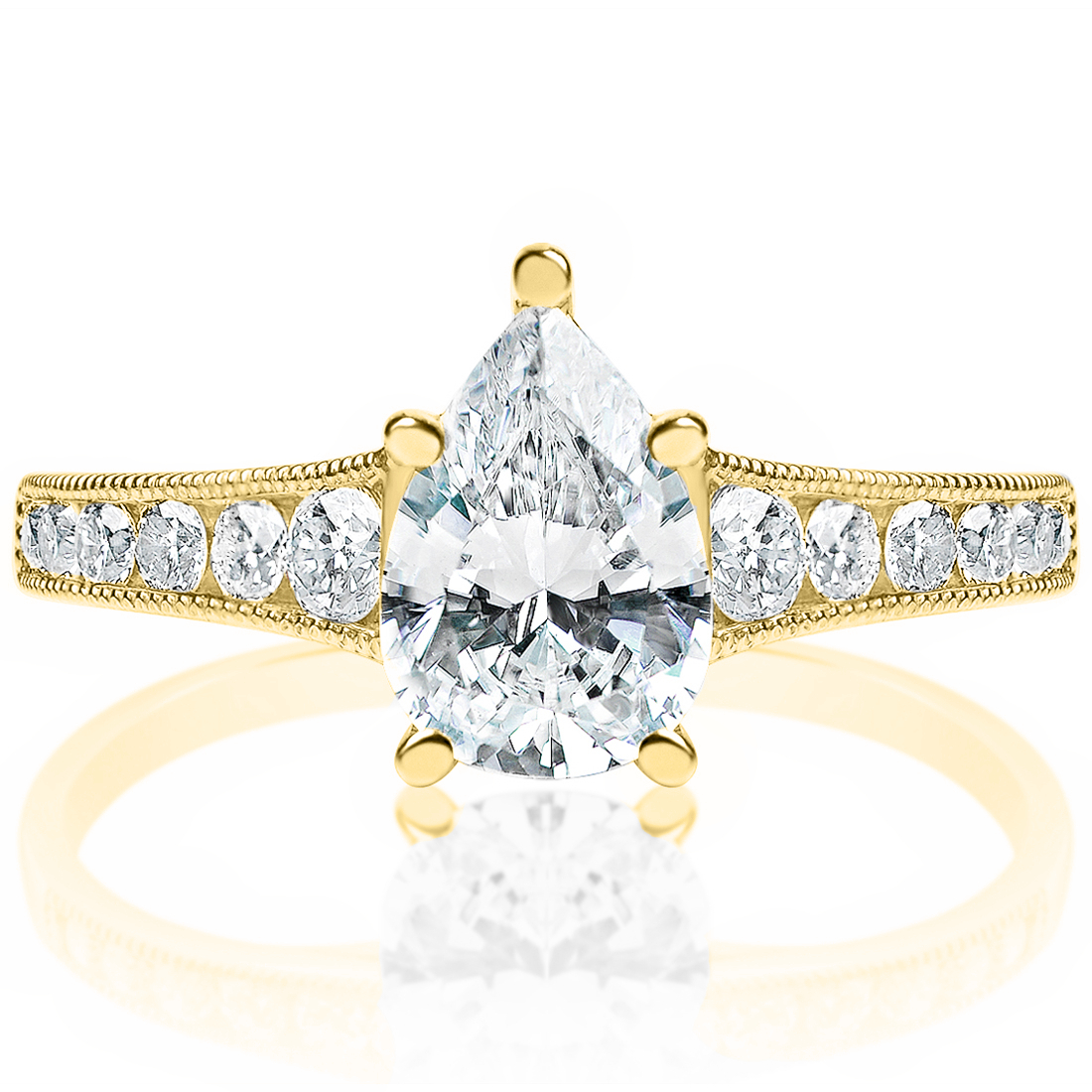 Pear Diamond Round Diamond Graduated Shank Milgrain Edge Engagement ...