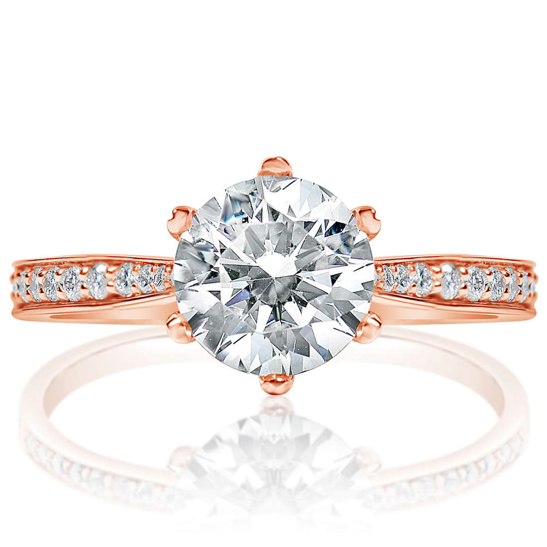 Round Diamond Six Prong Hidden Halo Engagement Ring - Z1663R