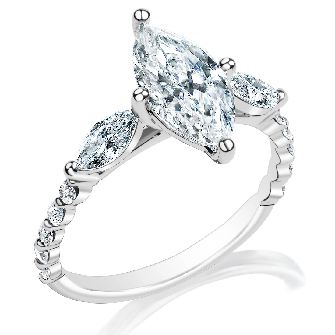 Marquise Three Stone Kite Engagement Ring - Z1949M