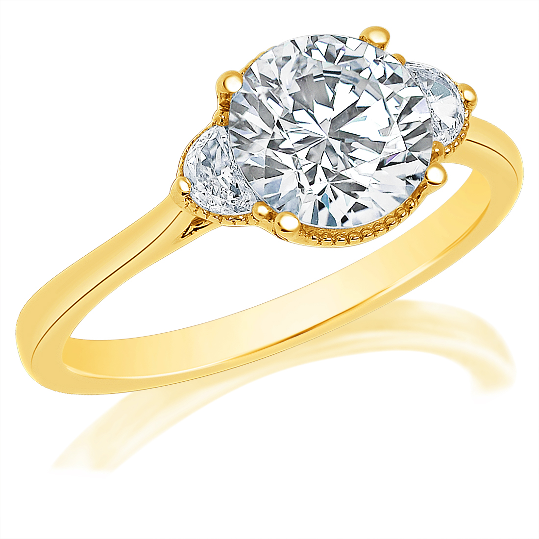 Round Fancy Three Stone Engagement Ring - Z2417R