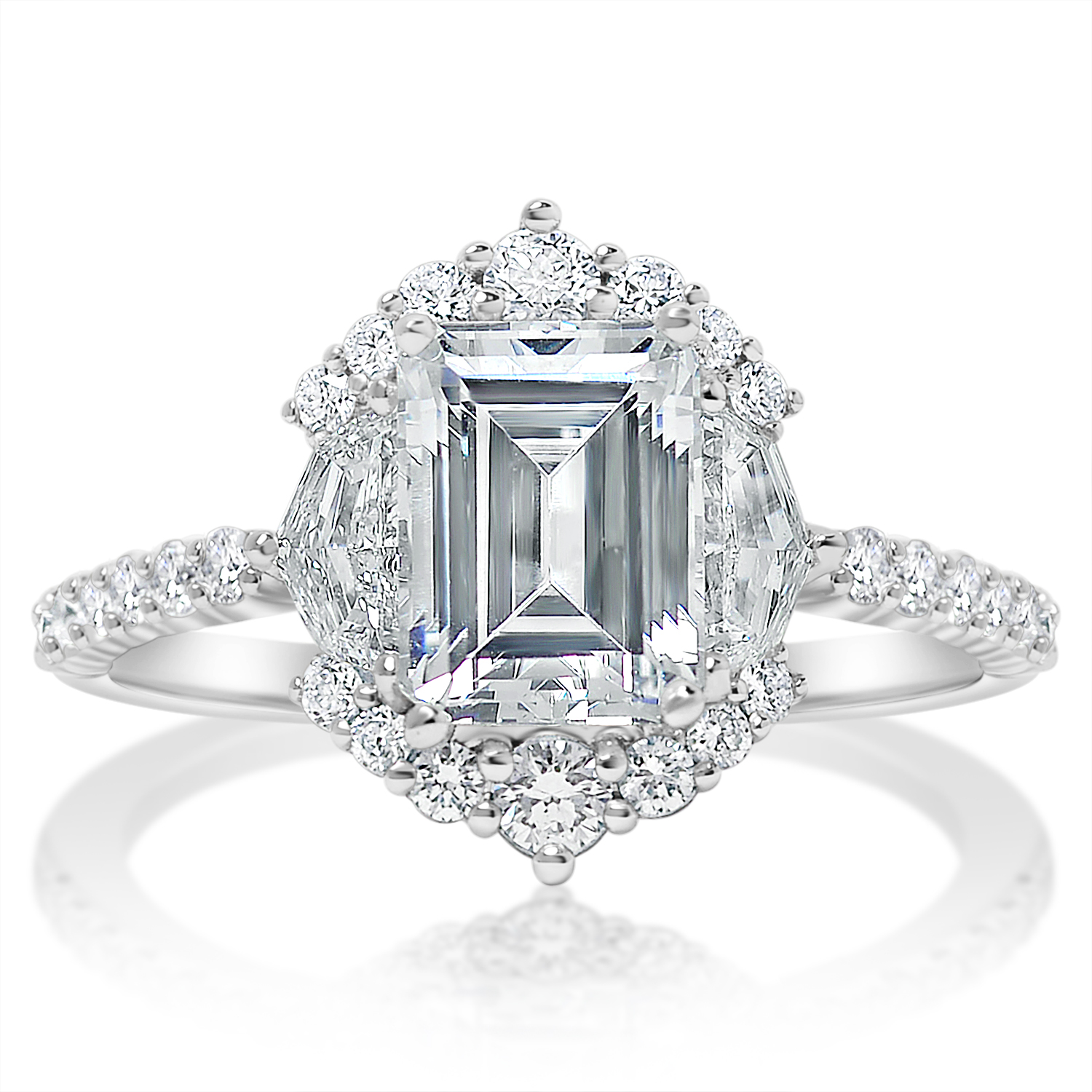 Emerald Diamond Epaulet Side Halo Engagement Ring - Z2785EE