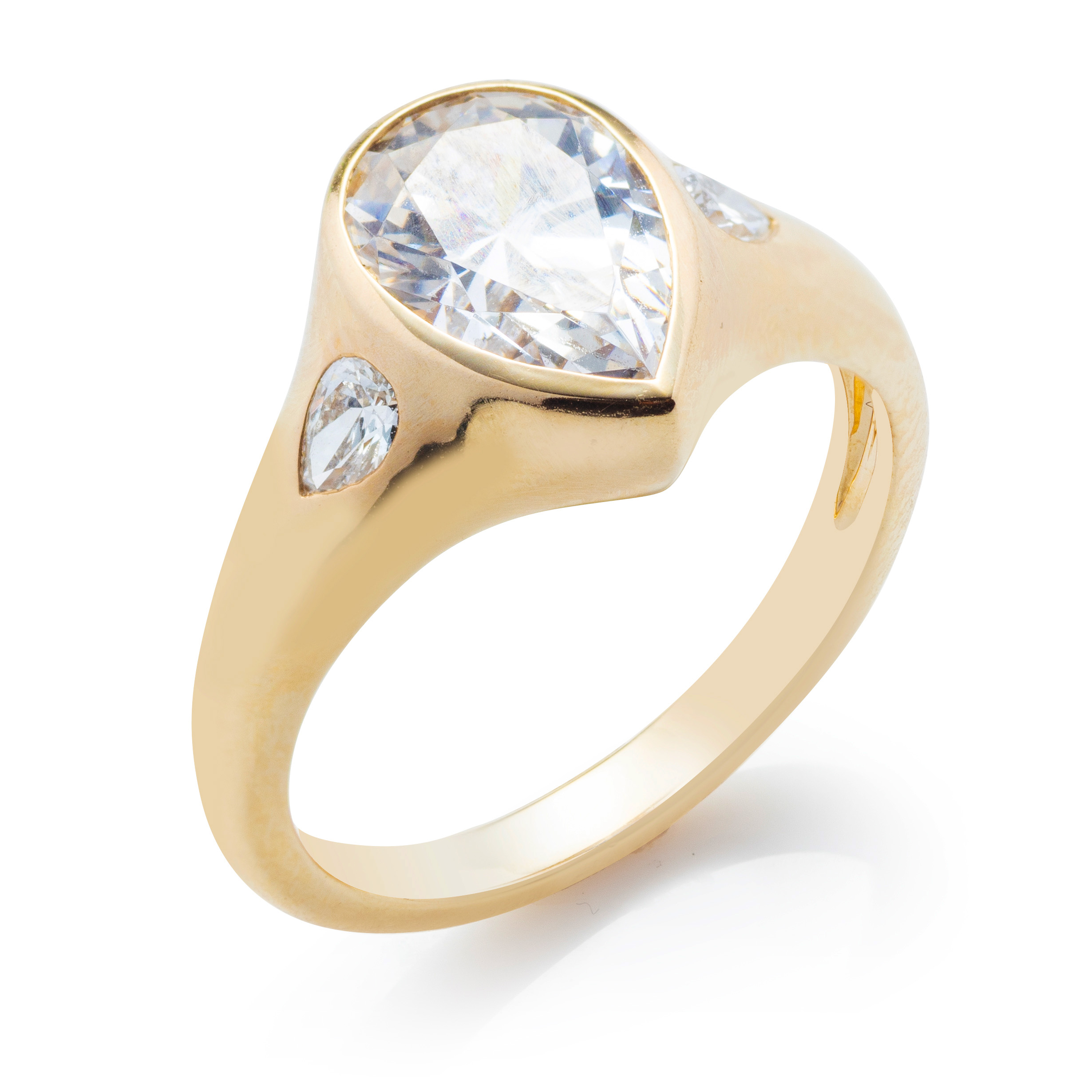 Pear Diamond Bezel Three Stone Engagement Ring - Z4221Z