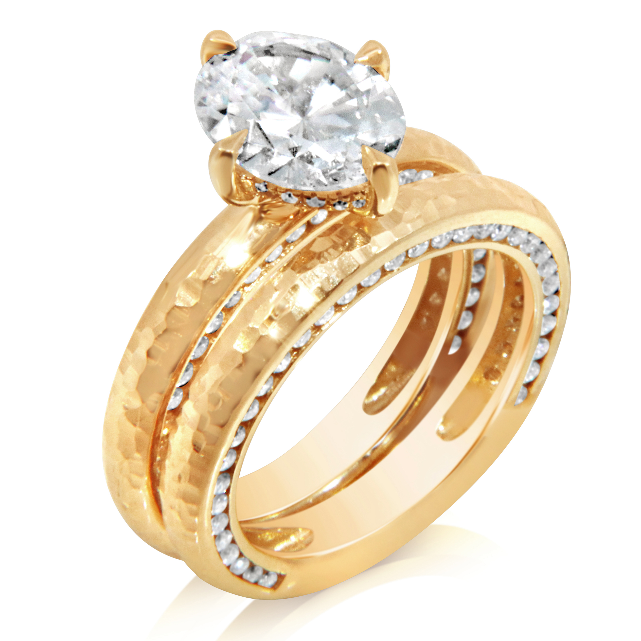 Diamond Side Shank Hammer Finish Engagement Ring - Z4657V